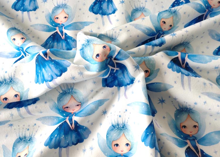Eis-Fee, ein Hilco Kinderstoff French Terry mit Feen in weiß blau ...